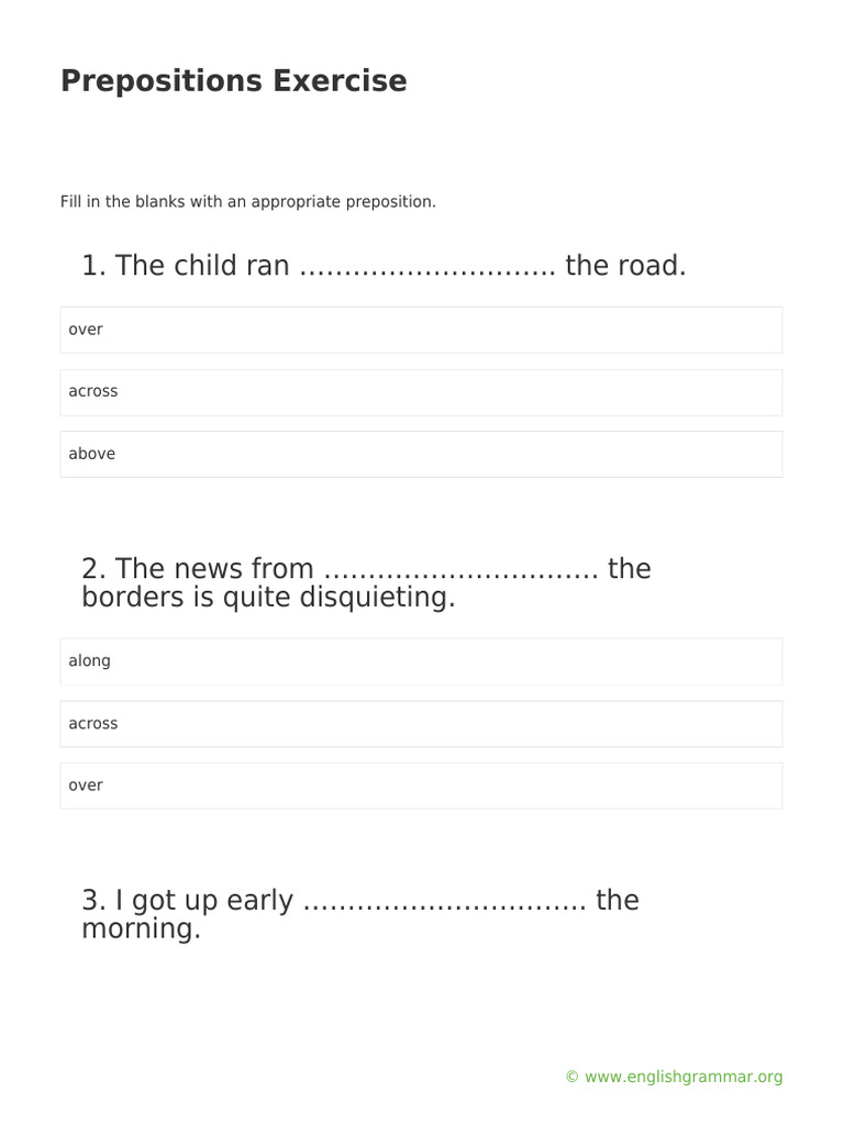 Prepositions Exercise | PDF
