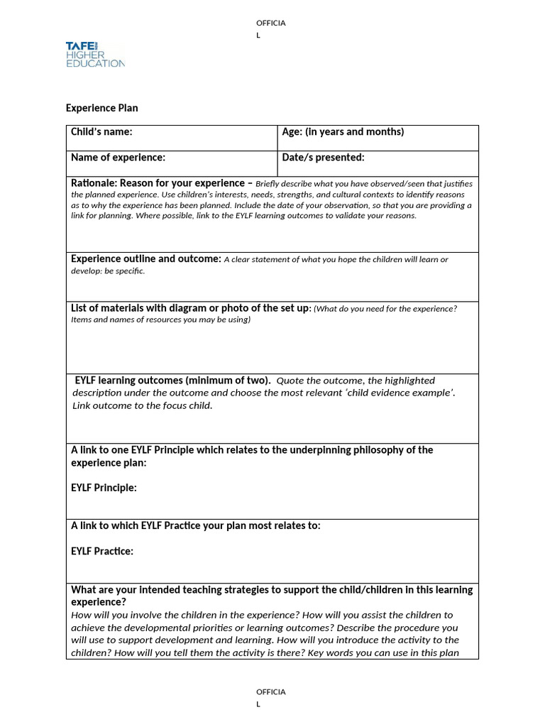 Experience Plan - Template2 | PDF | Experience | Learning