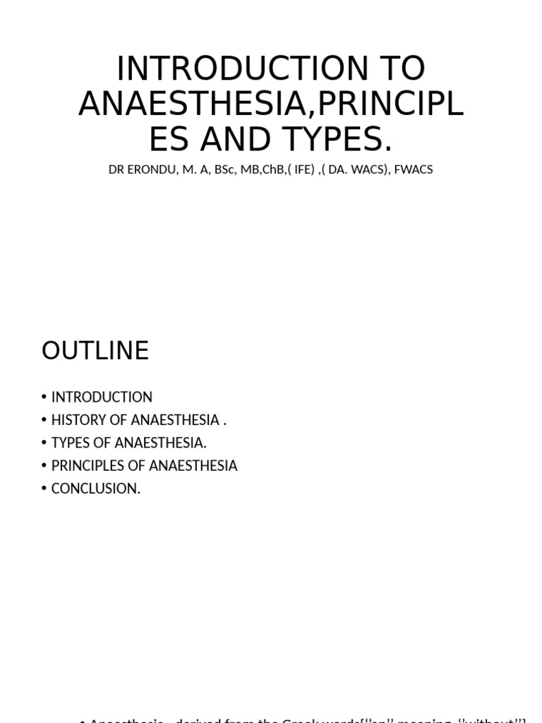 Introduction To Anaesthesia, Principles and Types 1 | PDF | Anesthesia ...