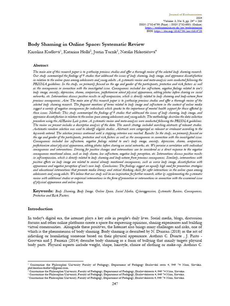Online Body Shaming: A Systematic Review | PDF | Body Image | Adolescence
