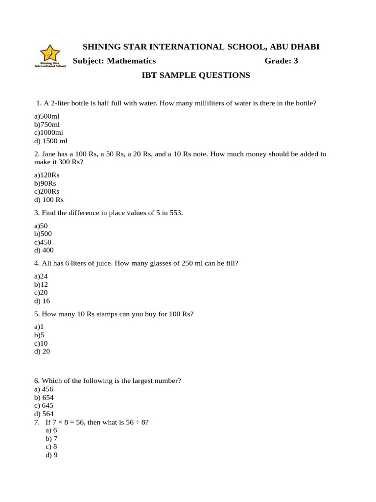 g3 Math Ibt Sample Worksheet-2 | PDF | Home & Garden | Art