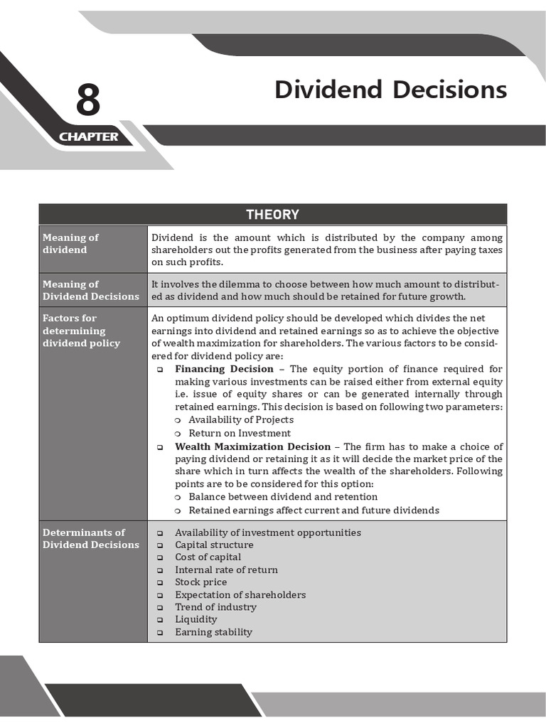 Dividend Decisions: Theory | PDF | Dividend | Cost Of Capital