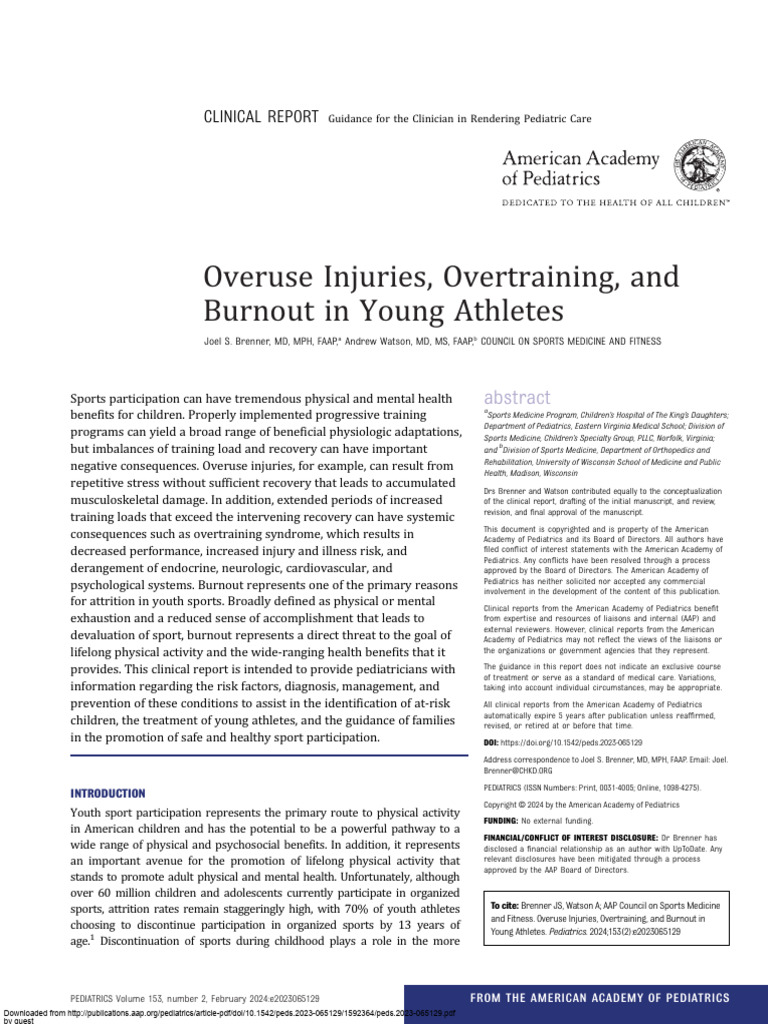 AAP - Overuse Injuries, Overtraining and Burnout in Young Atletes | PDF ...
