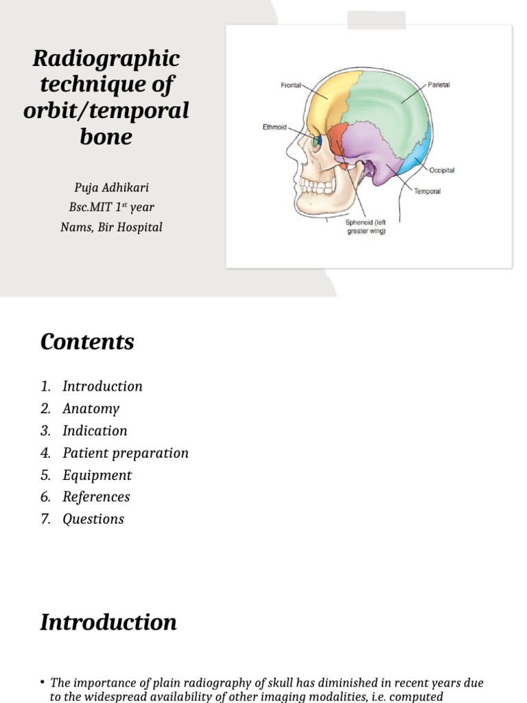 Radiographic Techniques for Orbit/Temporal Bone | PDF | Ear | Skull