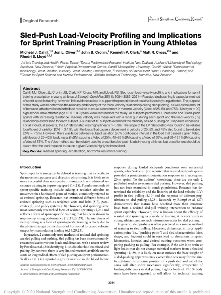 Sled-Push Load-Velocity Profiling and Implications For Sprint Training ...