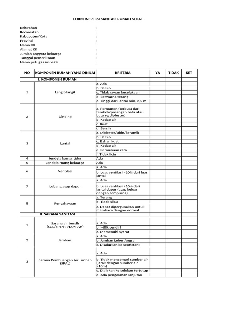 Form Ikl Rumah Sehat | PDF