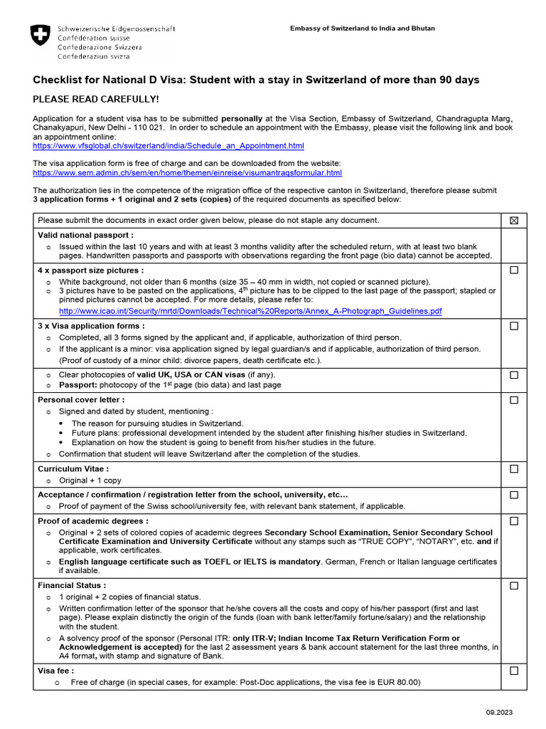 D-Checklist Student More Than 90 days-EN | PDF | Travel Visa | Passport