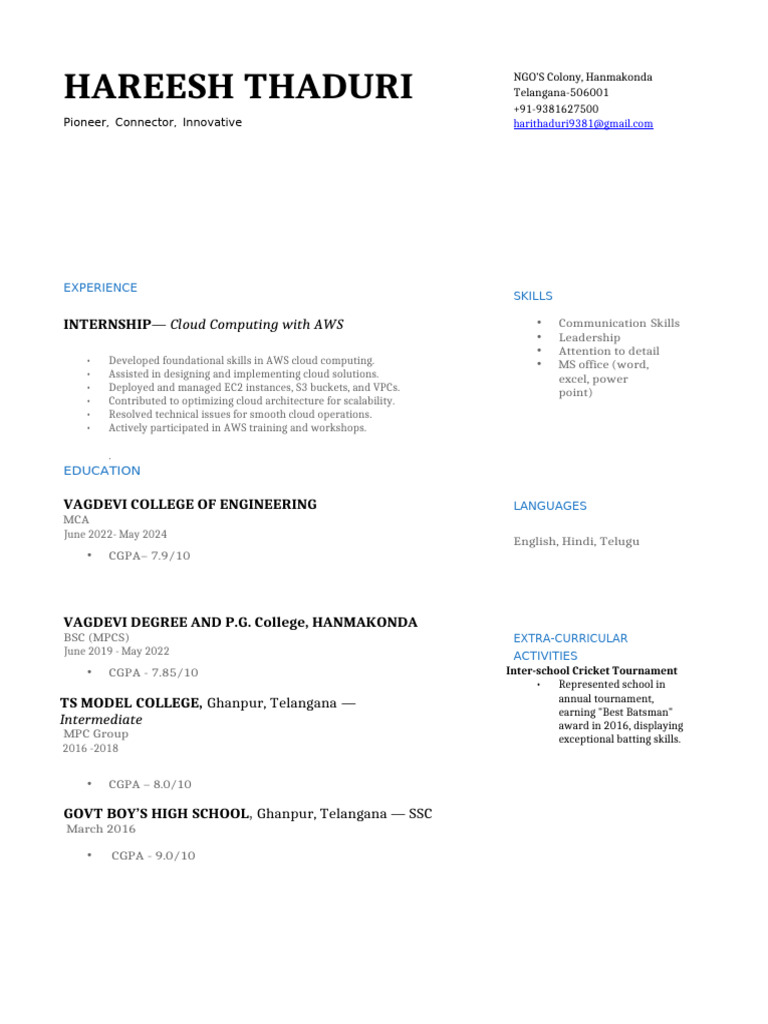 Hareesh Nresume-2 | PDF