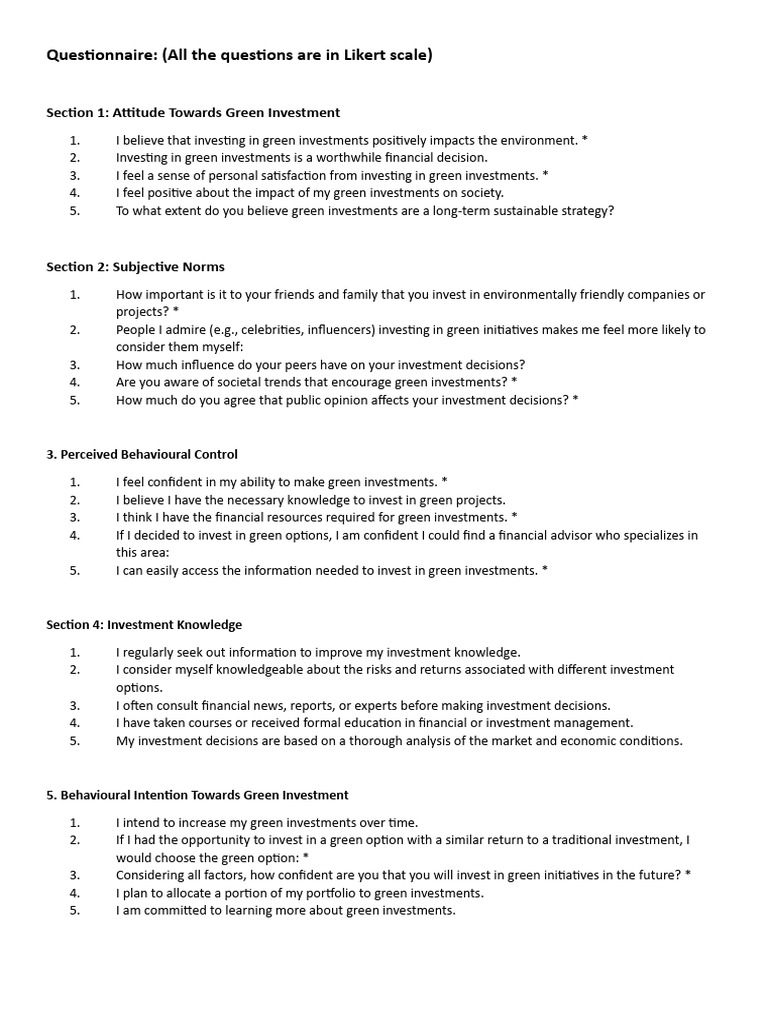 Questionnaire GI | PDF | Investing | Intention
