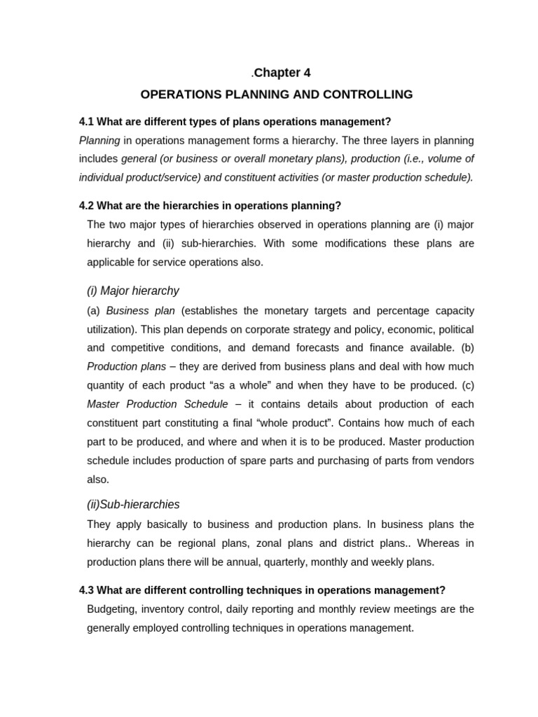 Operations Planning and Control Strategies | PDF | Operations ...