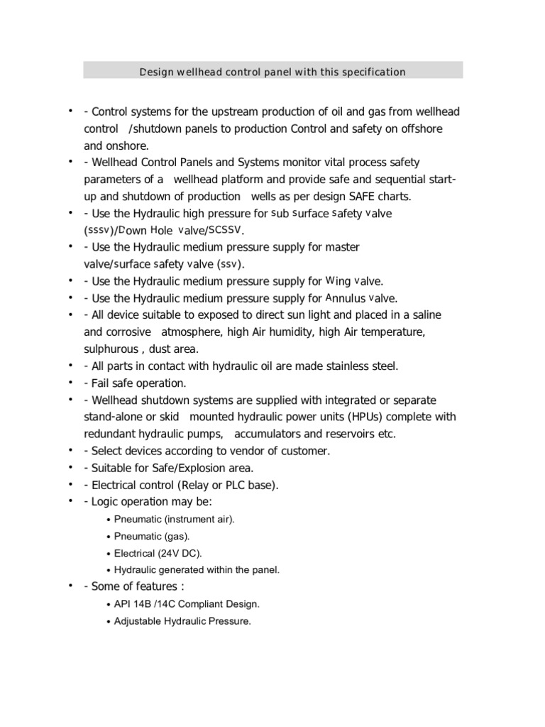 Design Wellhead Control Panel With This Specification | PDF | Valve ...