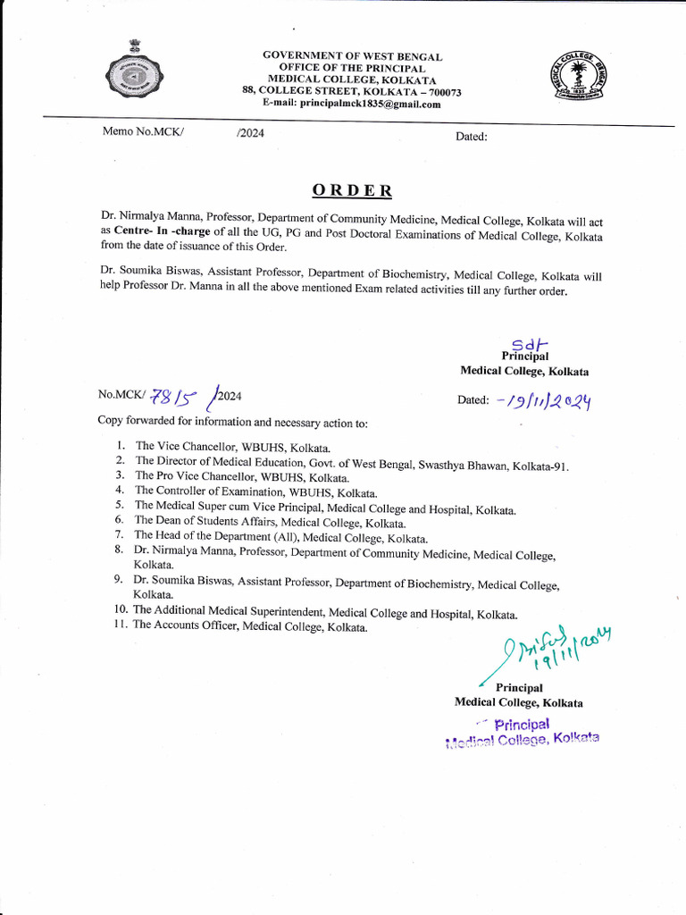 Centre in Charge of Exam Order | PDF | Medical School | Public Services