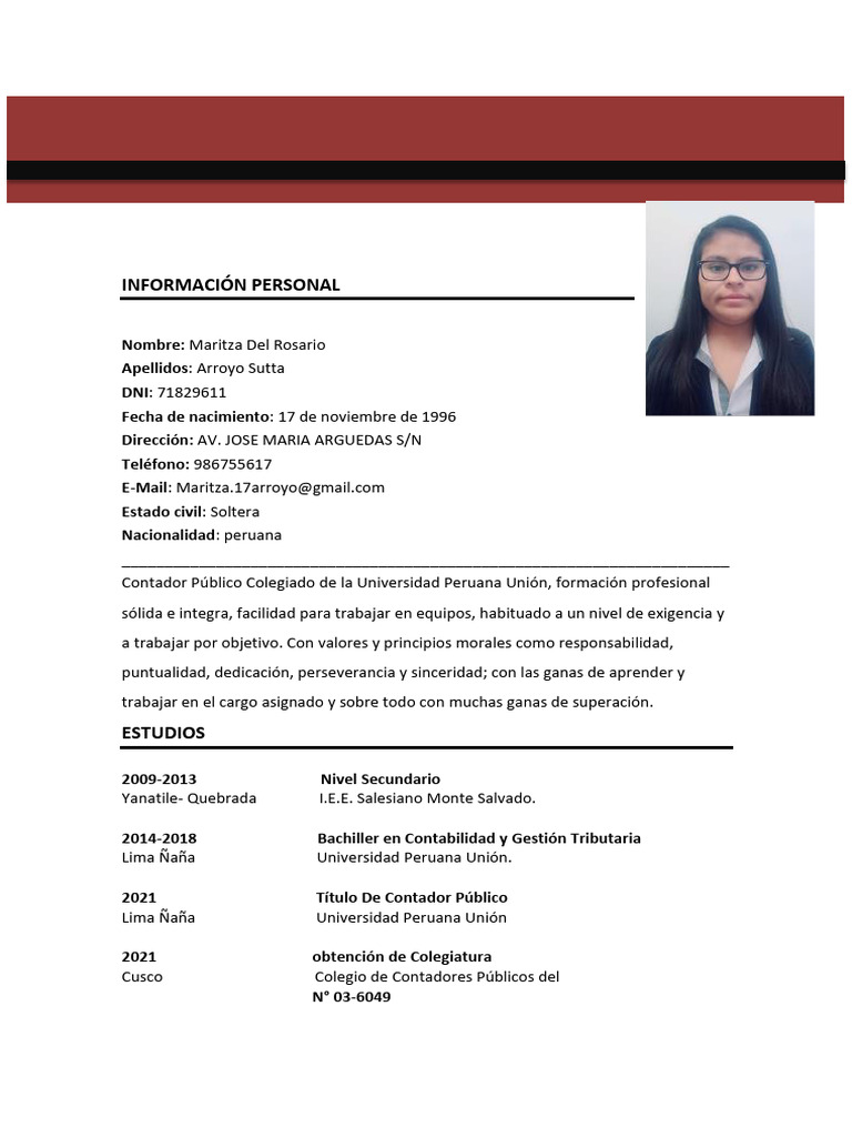 Maritza Del Rosario CV | PDF | Contador | Business