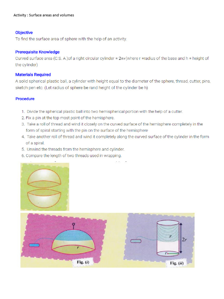 Portfolio Activity - X - Mathematics - Surface - Areas - and - Volumes ...