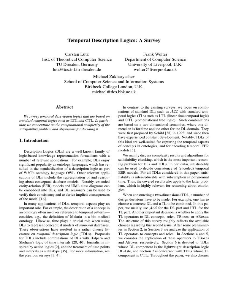 Temporal Description Logics a Survey | PDF | Interpretation (Logic) | First Order Logic