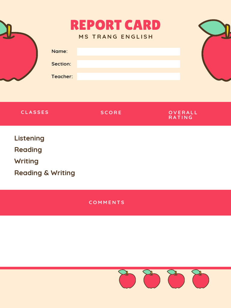 Red and Cream Apple Preschool Report Card | PDF
