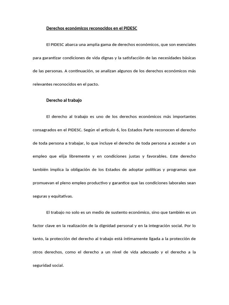 Derechos Económicos Reconocidos en El PIDESC | PDF | Bienestar | Etica ...