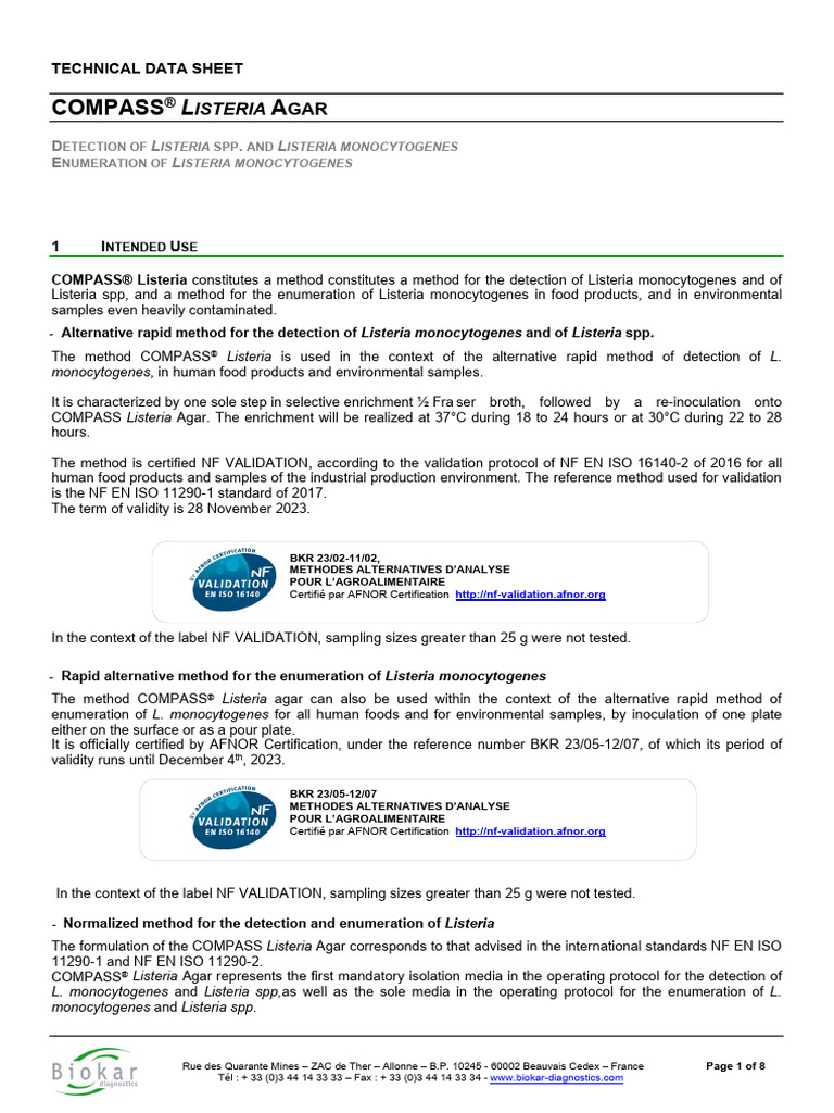 Datasheet COMPASS+Listeria+Agar | PDF | Microbiology
