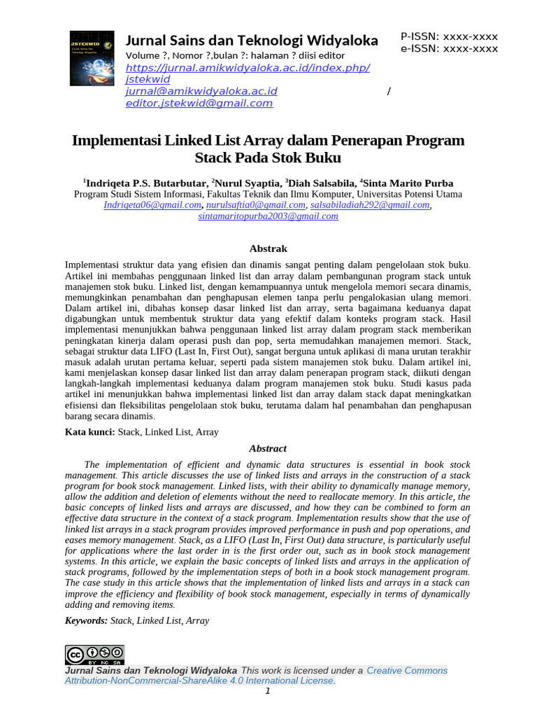 Implementasi Linked List Array Dalam Penerapan Program Stack Pada Stok Buku | PDF | Komputer