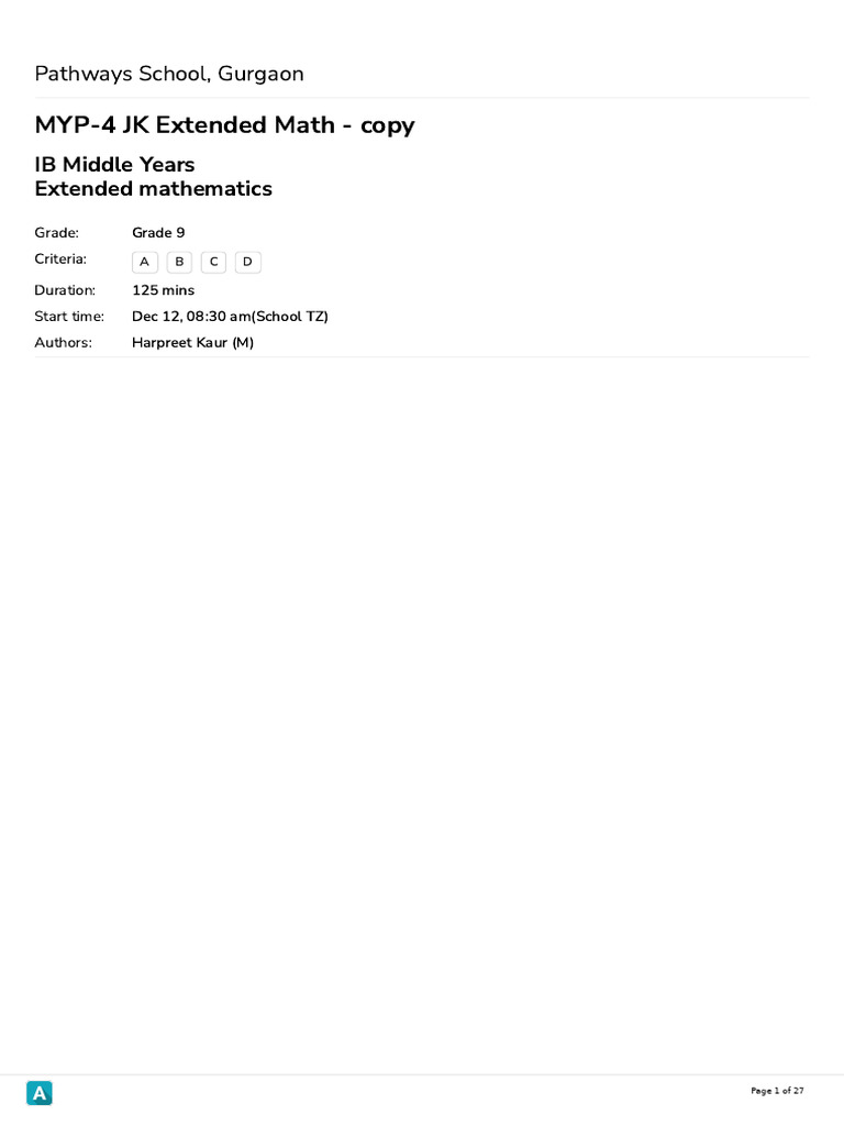 MYP 4 Extended Math Worksheets | PDF | Mathematics