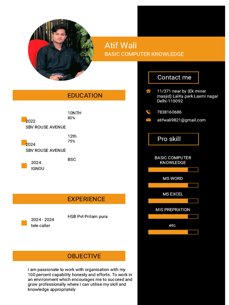 Basic Computer Skills Resume - Atif Wali | PDF