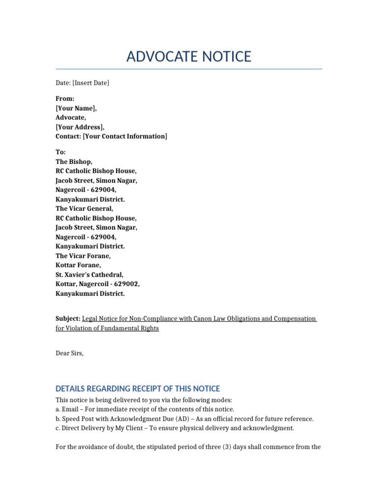 Formatted Legal Notice Justus Rejo Valan Updated | PDF | Complaint ...