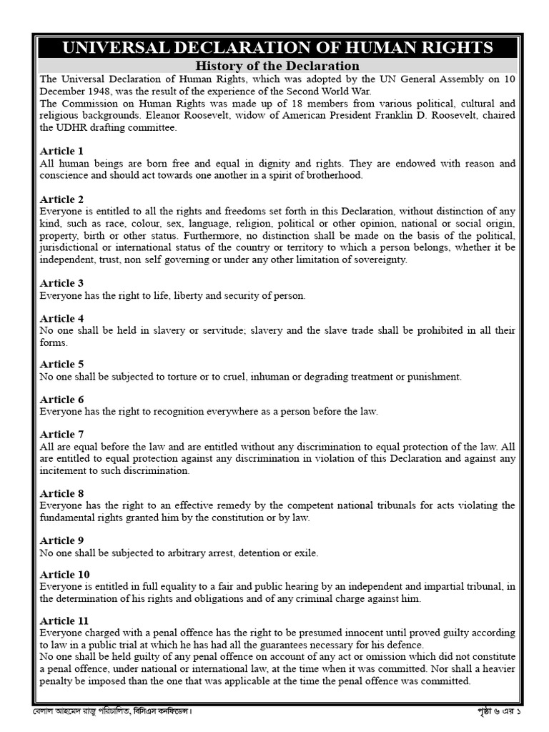 Universal Declaration of Human Rights Summary | PDF | Convention On The ...