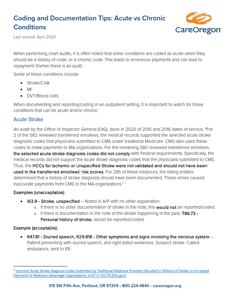 Coding and Documentation Tips - Acute Vs Chronic Conditions | PDF ...