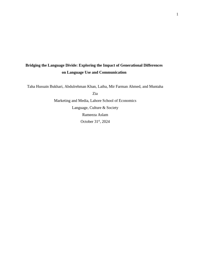 Bridging Generational Gap of Language, Research Proposal Main Apa Formated | PDF | Communication ...