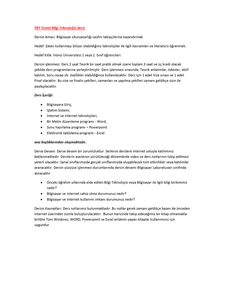 Hafta01 - TBTGiris 2 | PDF