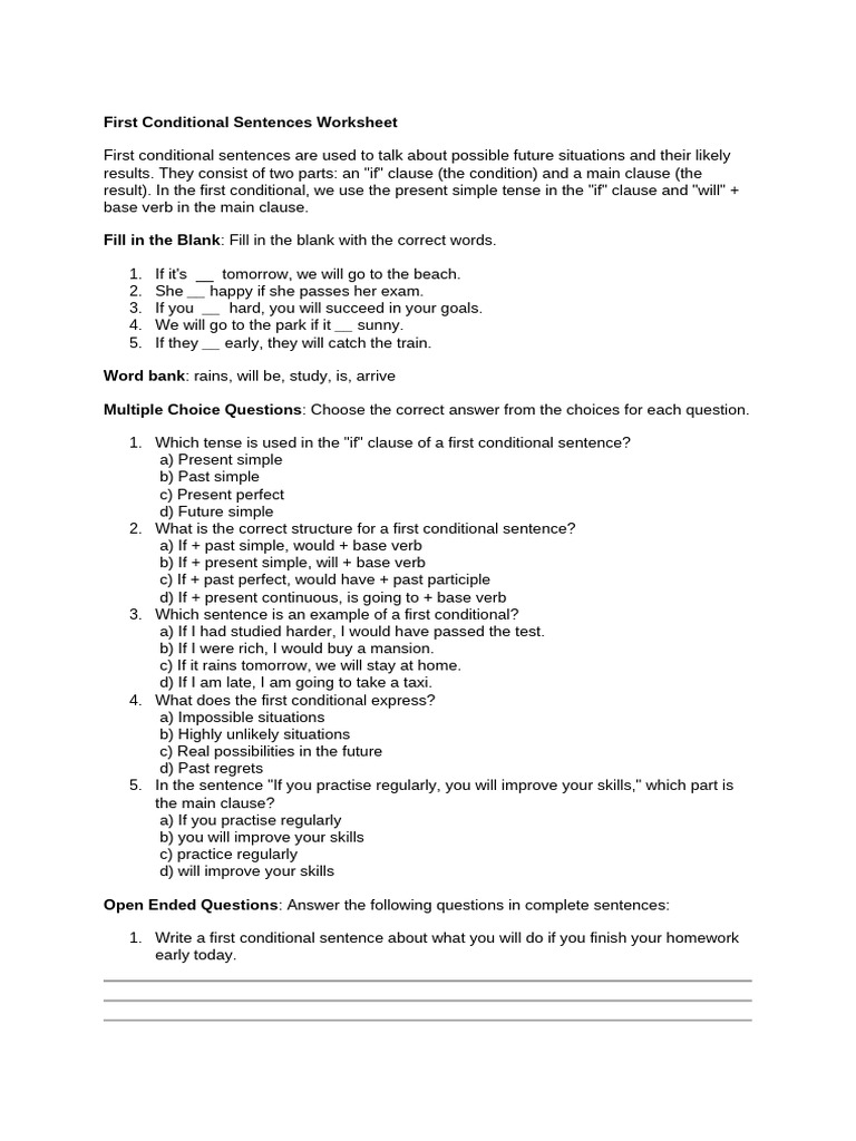 First Conditional Sentences Worksheet | PDF