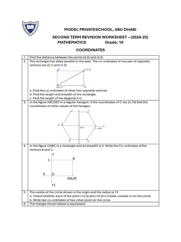 Coordinates Revision Worksheet | PDF
