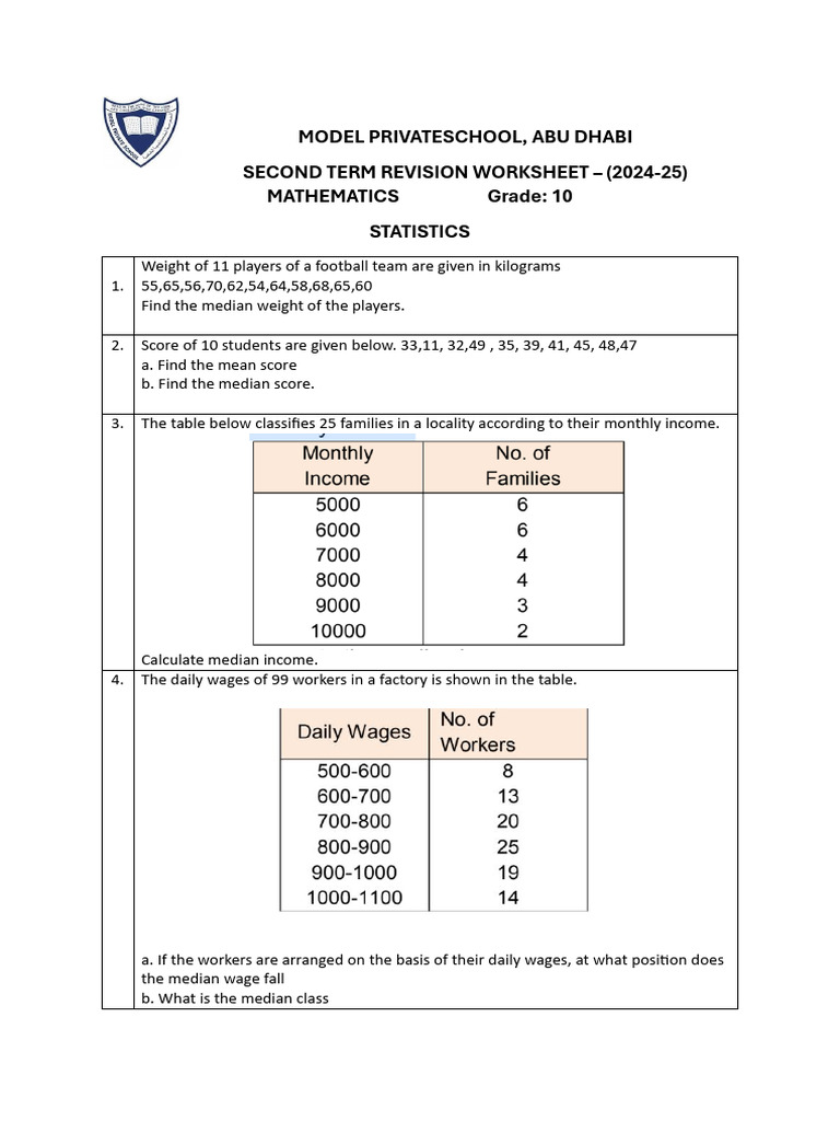 Statistics Revision Worksheet | PDF | Sports & Recreation