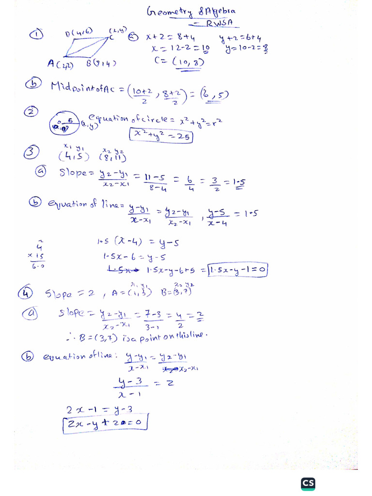 Geometry and Algebra Revision WS Answers | PDF