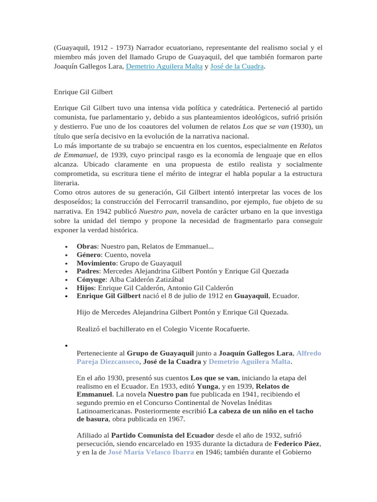 Enrique Gil Gilbert: Vida y Obras | PDF | Ecuador