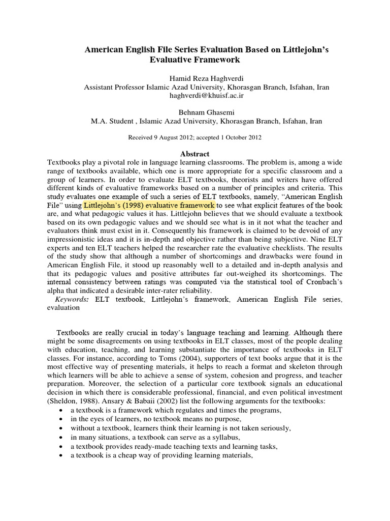 American English File Series Evaluation | PDF | Learning | Semantics