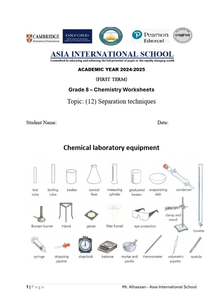 Separation Methods Worksheets | PDF | Chemistry | Physical Sciences