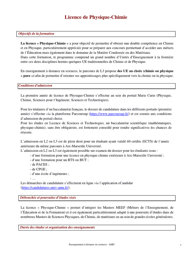 Fiche Licence PC 24-25 - Final | PDF | Chimie | Sciences physiques