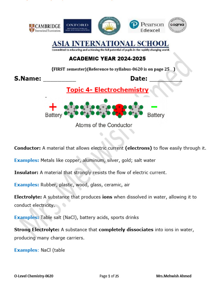 Electrochemistry Notes-0620 | PDF | Anode | Ion