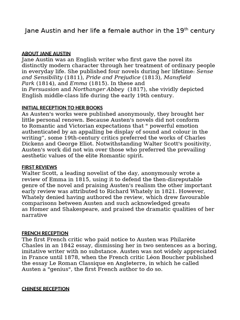 Jane Austin English Project | PDF | Jane Austen | The Arts