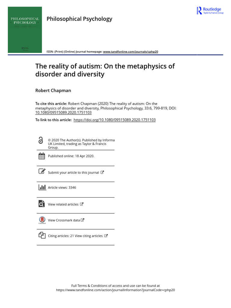 The Reality of Autism On The Metaphysics of Disorder and Diversity ...