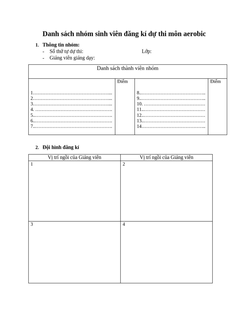 phiếu đăng kí thi môn GDTC Aerobic | PDF