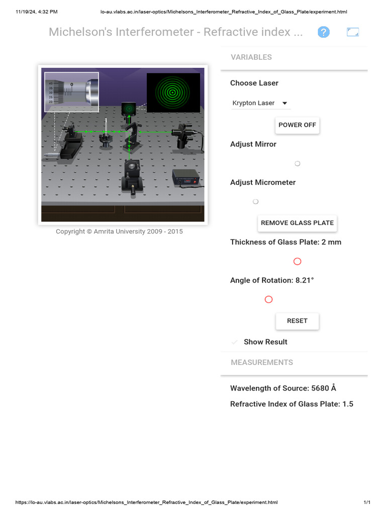 Lo-Au - Vlabs.ac - in Laser-Optics Michelsons Interferometer Refractive Index of Glass Plate ...