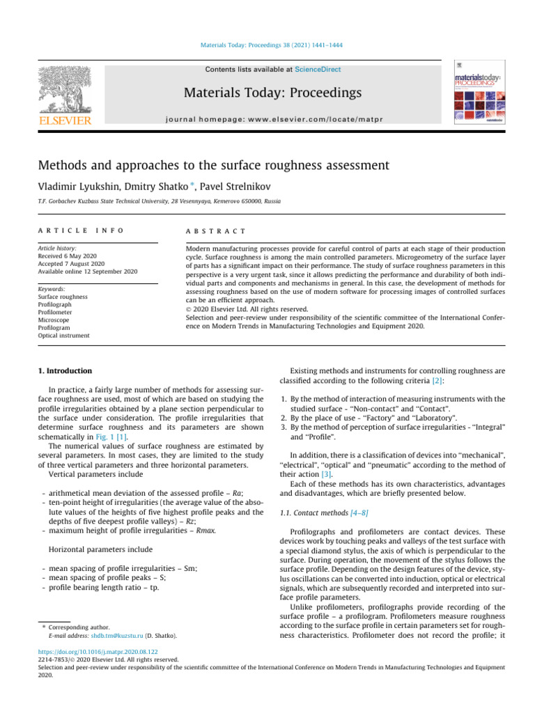 Methods and Approaches To The Surface Roughness Assessment | PDF | Surface Roughness | Microscope