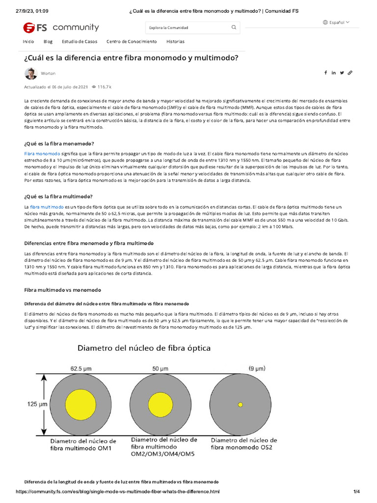 ¿Cuál es la diferencia entre fibra monomodo y multimodo_ _ Comunidad FS ...