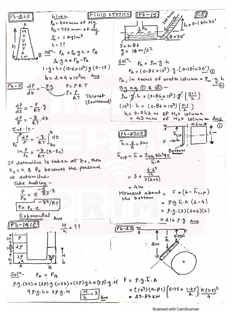 Chapter 2 Fluid Statics PDF Notes | PDF