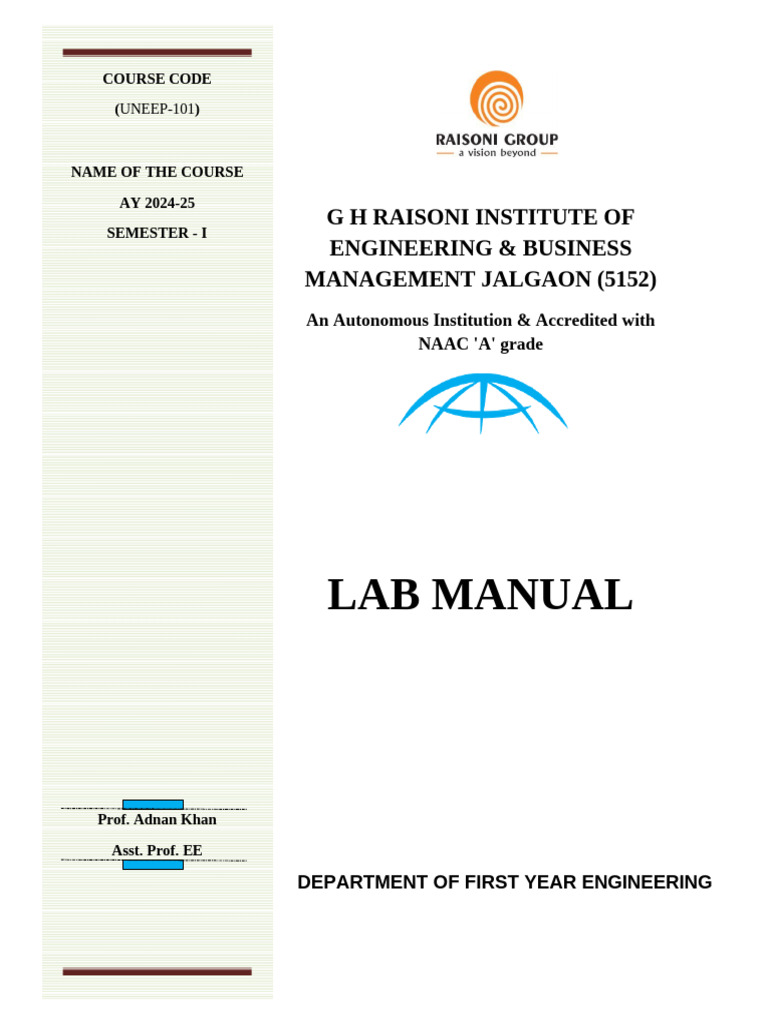 NEP BEE - LAB MANUAL Adnan | PDF | Voltage | Inductor