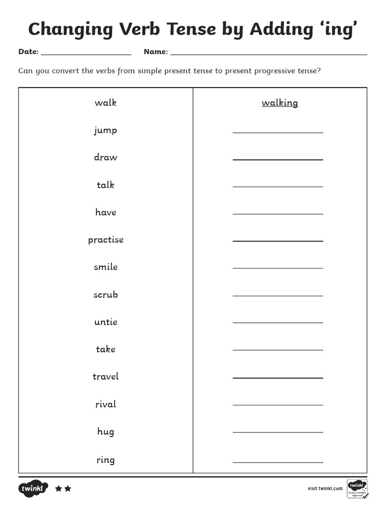 Changing Verb Tense by Adding Ing SpaG Differentiated Worksheet | PDF