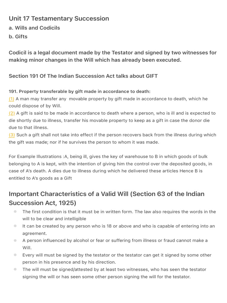 Unit 17 Testamentary Succession | PDF | Will And Testament | Common Law