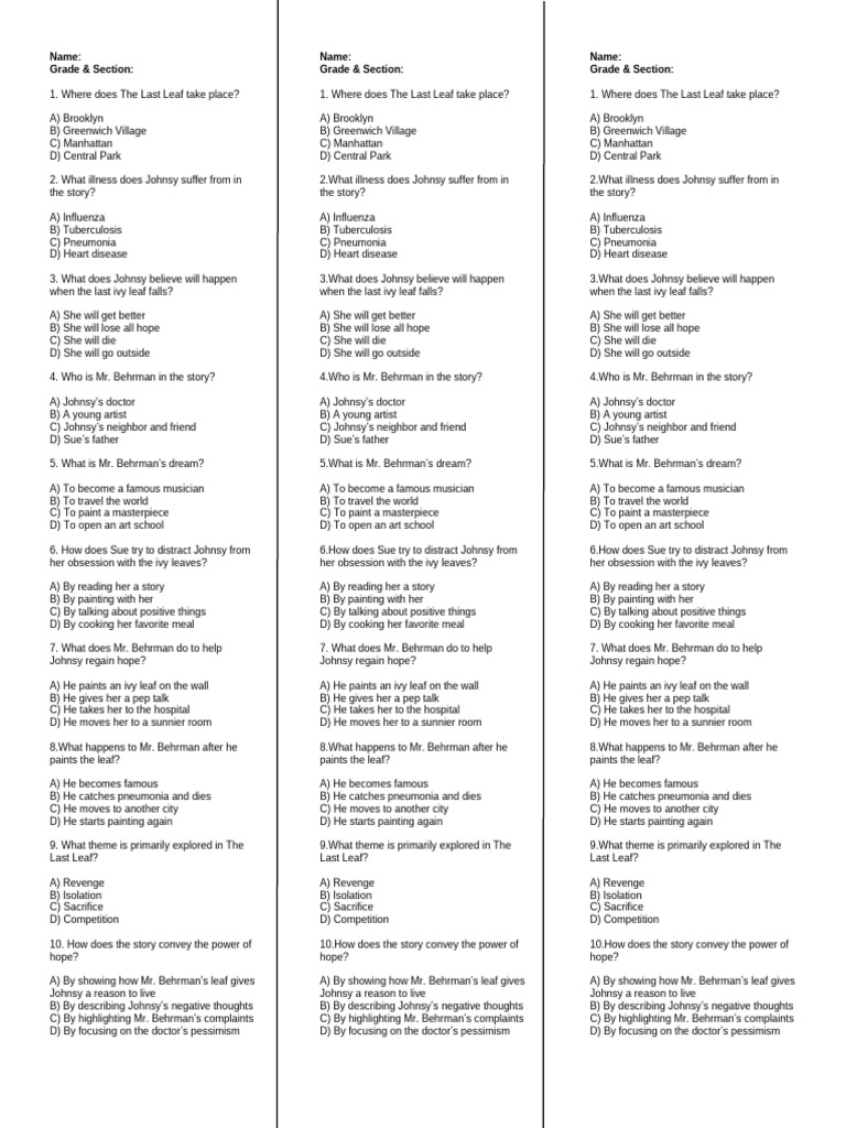 last leaf quiz | PDF | Health Sciences | Respiratory Diseases